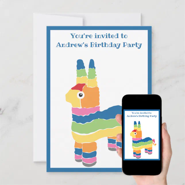 Colorful Pinata Birthday Party Invitation | Zazzle