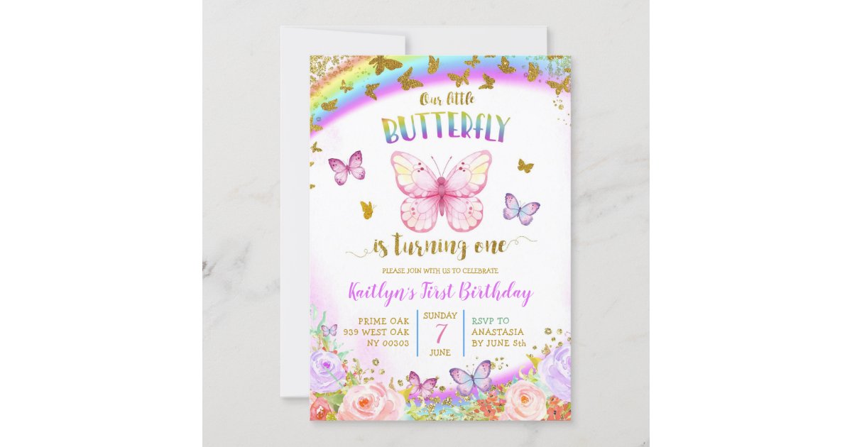Colorful Pink and Purple Butterfly Birthday Invitation | Zazzle