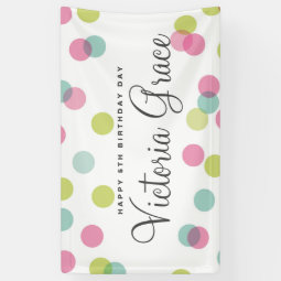 Colorful Pink Pastel Confetti Dots Kids Birthday Banner | Zazzle