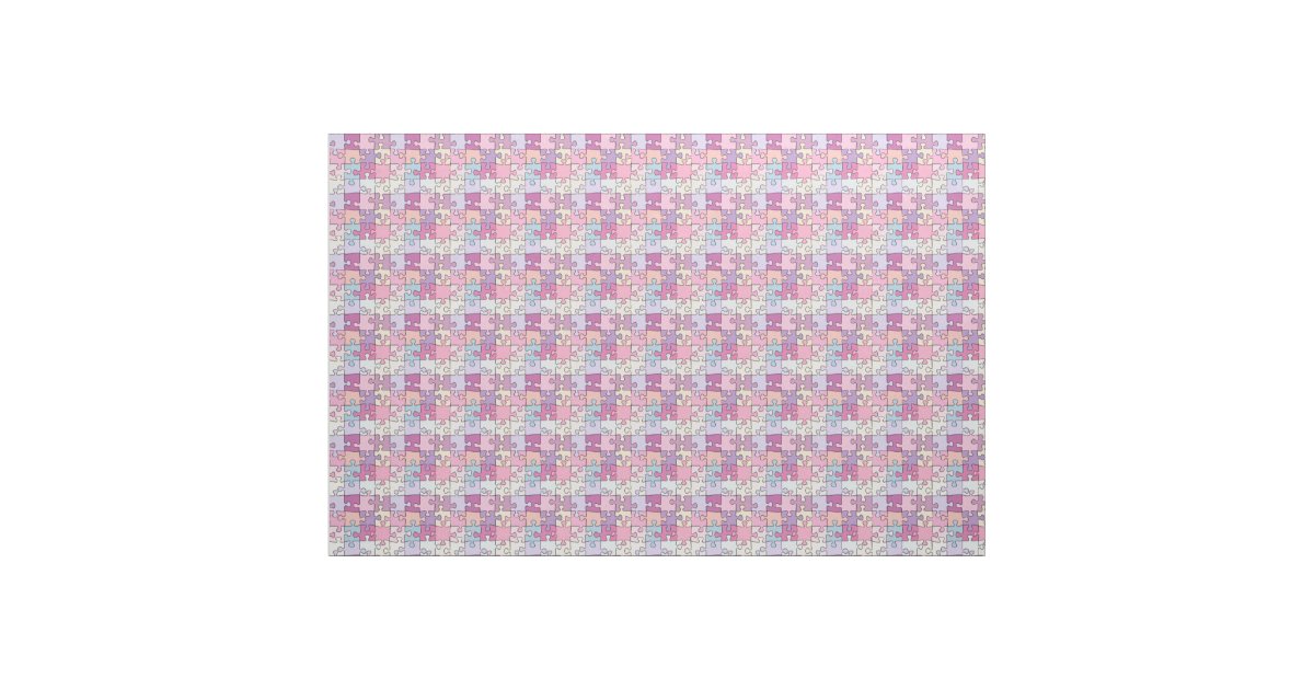 colorful pink pastel puzzle jigsaw pattern fabric | Zazzle
