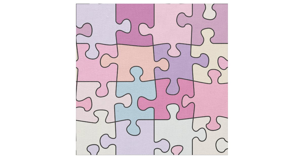 colorful pink pastel puzzle jigsaw pattern fabric | Zazzle