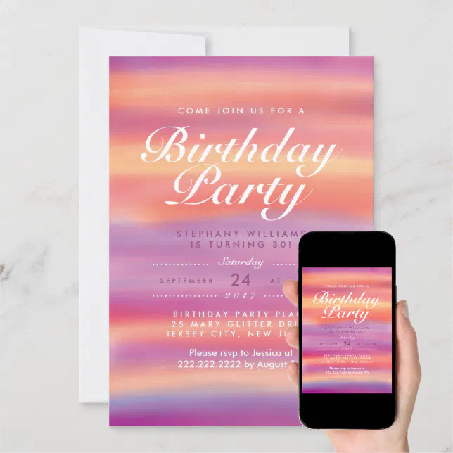 Colorful Pink Sunset Birthday Party Invite | Zazzle