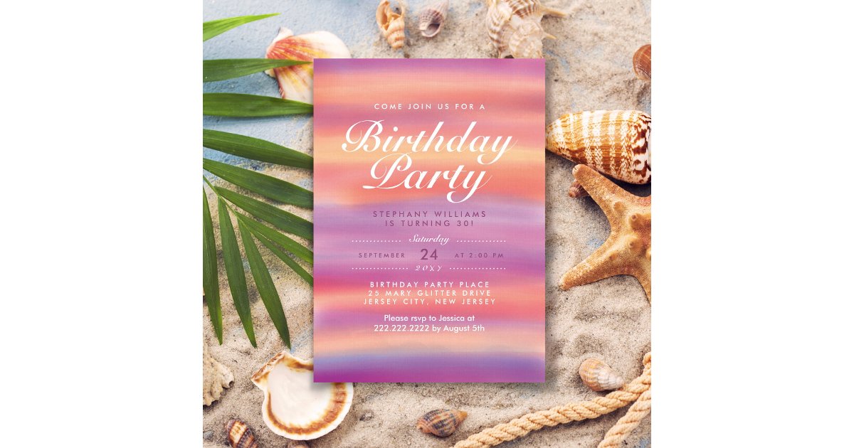 Colorful Pink Sunset Birthday Party Invite | Zazzle
