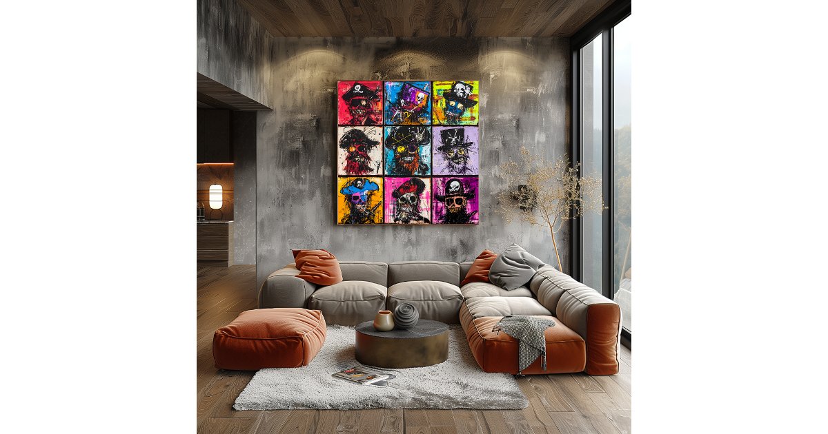 Colorful Pirate Skull Portraits Bold Graffiti grid Poster | Zazzle