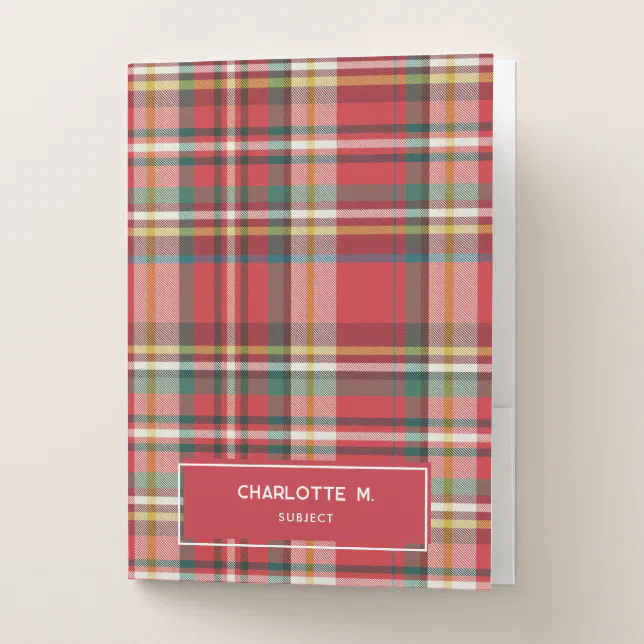 Colorful Plaid Classic Personalized Classwork Pocket Folder | Zazzle