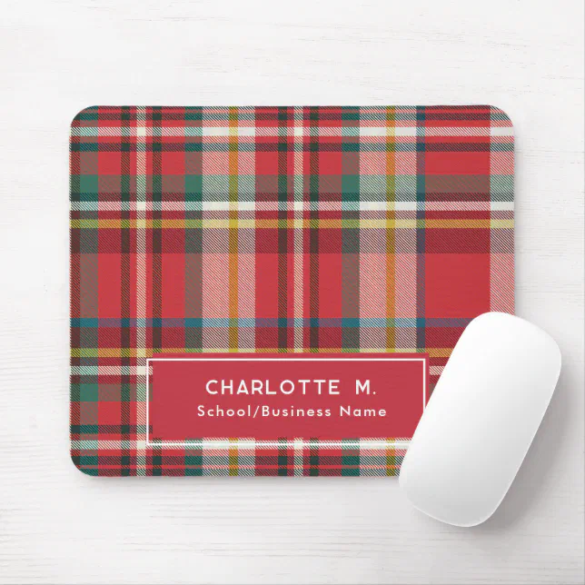 Colorful Plaid Classic Personalized Red Mouse Pad | Zazzle