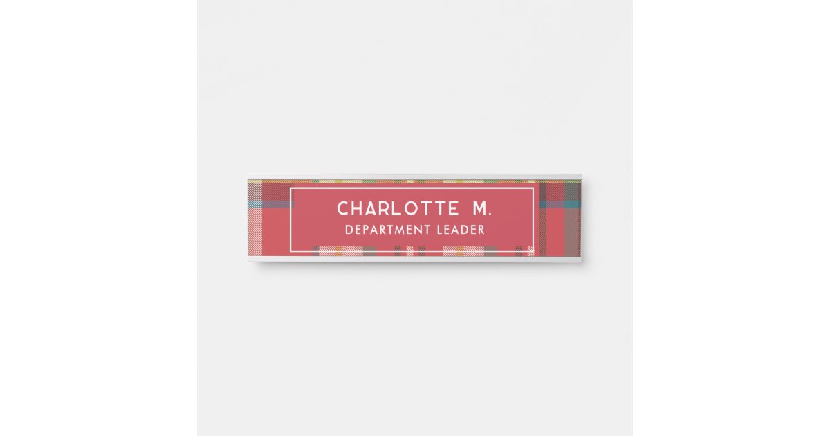 Colorful Plaid Classic Personalized Red Teachers Door Sign | Zazzle
