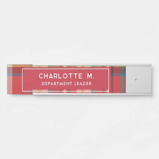 Colorful Plaid Classic Personalized Red Teachers Door Sign | Zazzle