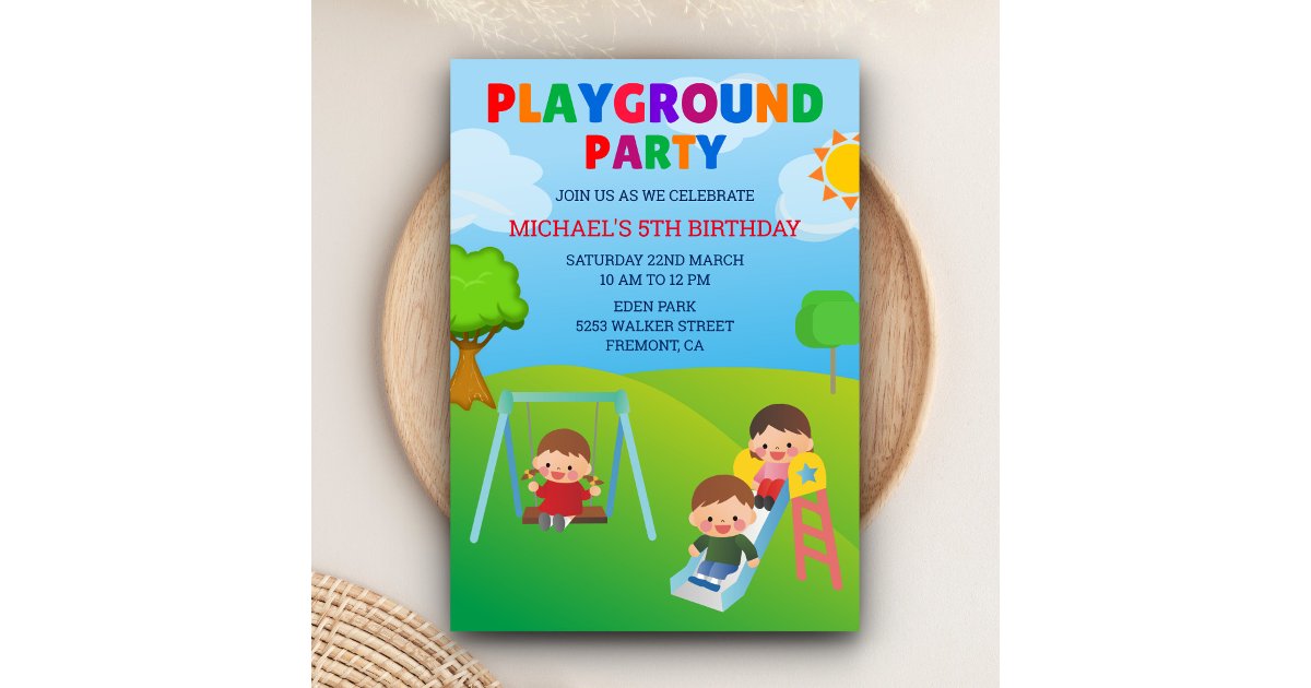 Colorful Playground Cute Kids Park Birthday Party Invitation | Zazzle