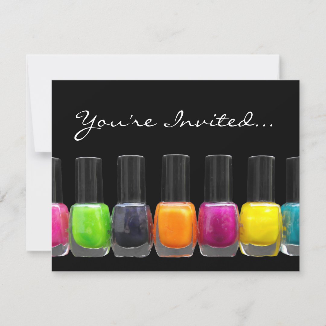 Colorful Polish Bottles, Nail Salon Manicure Party Invitation | Zazzle