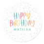 Colorful polka dot happy birthday classic round sticker | Zazzle