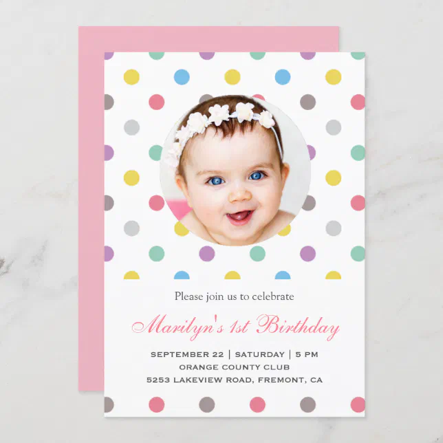 Colorful Polka Dots First Birthday Invitation | Zazzle