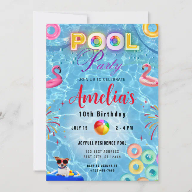 Colorful Pool Party Invitation | Birthday Party | Zazzle Colorful Pool Party Invitation | Birthday Party | Zazzle
