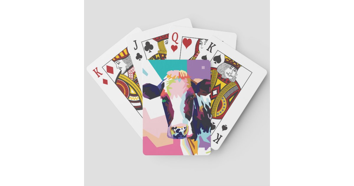 Colorful Pop Art Cow Portrait Poker Cards | Zazzle
