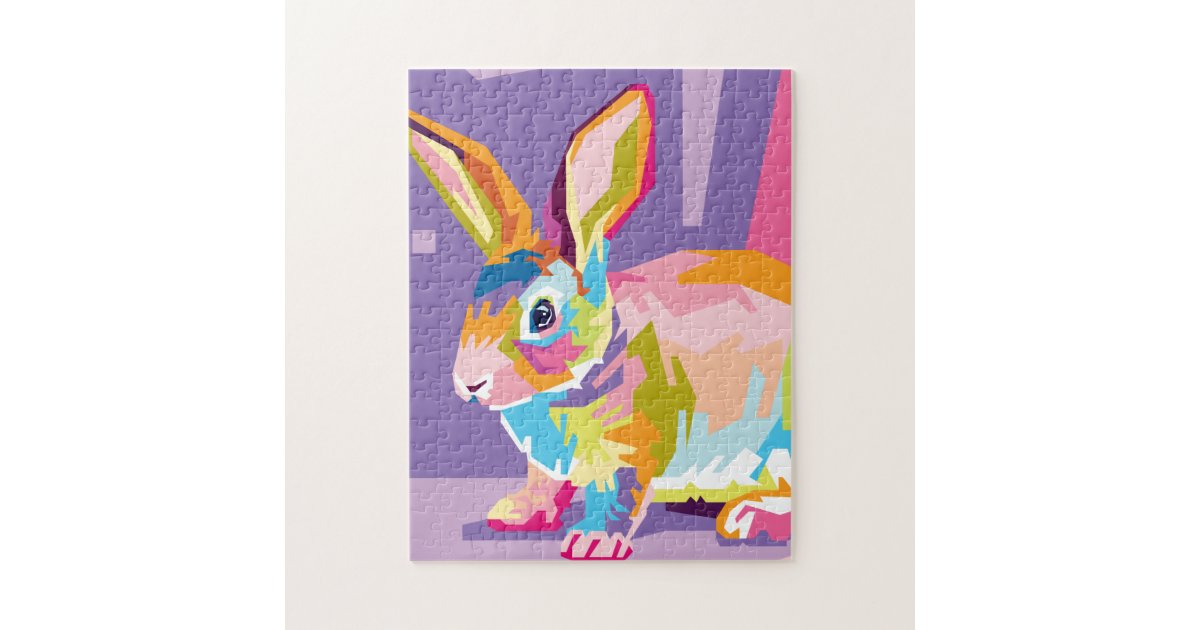 Colorful Pop Art Rabbit Portrait Jigsaw Puzzle | Zazzle