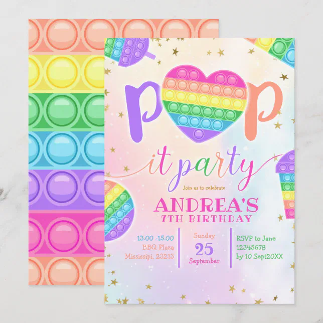 Colorful Pop it Birthday Party Invitation | Zazzle