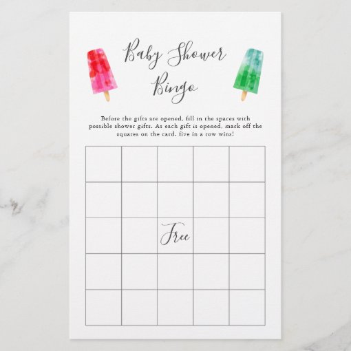 Colorful Popsicle Baby Shower Bingo Game | Zazzle