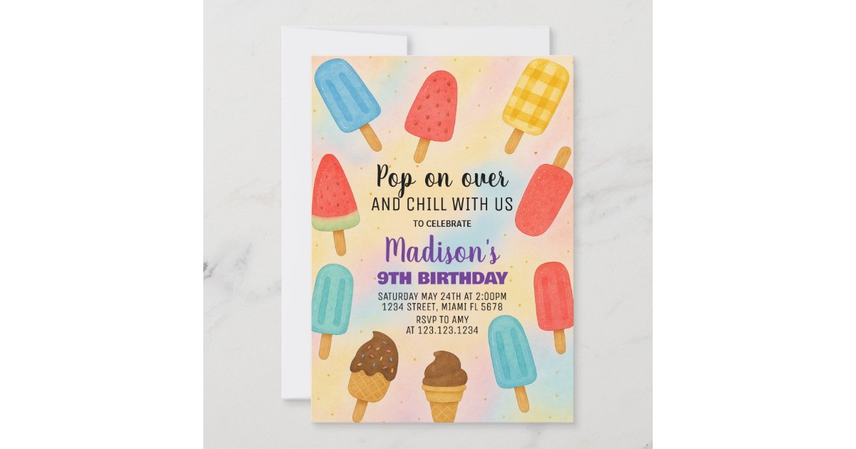 Colorful Popsicle Party Birthday Invitation | Zazzle