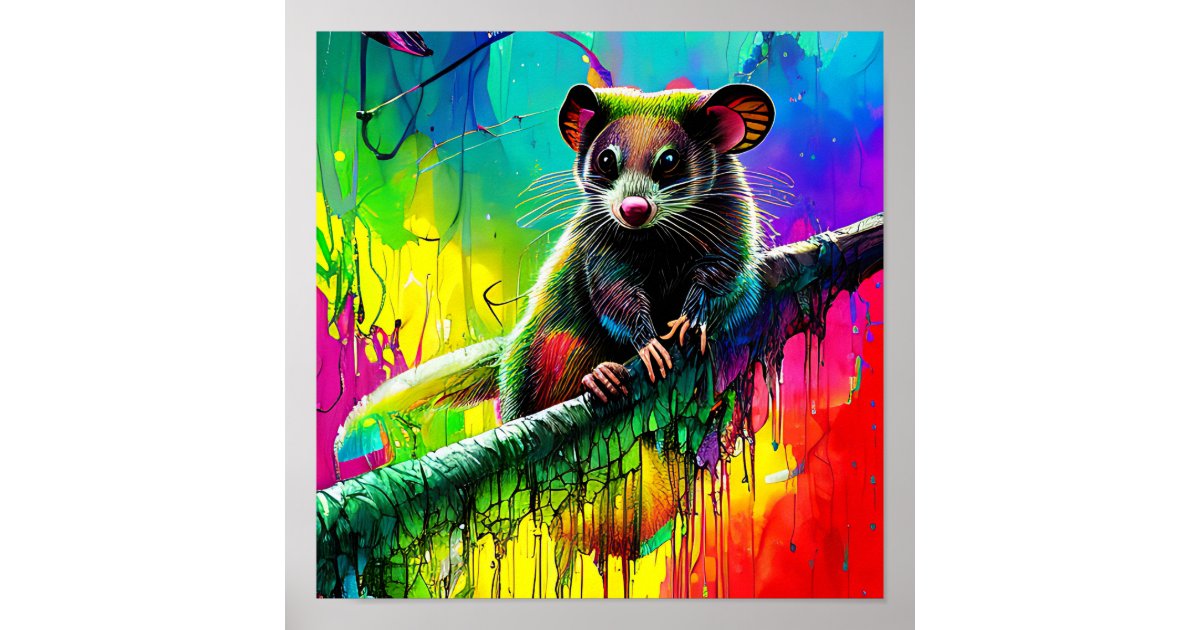colorful possum art poster | Zazzle