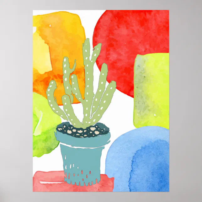 Colorful potted cactus poster | Zazzle