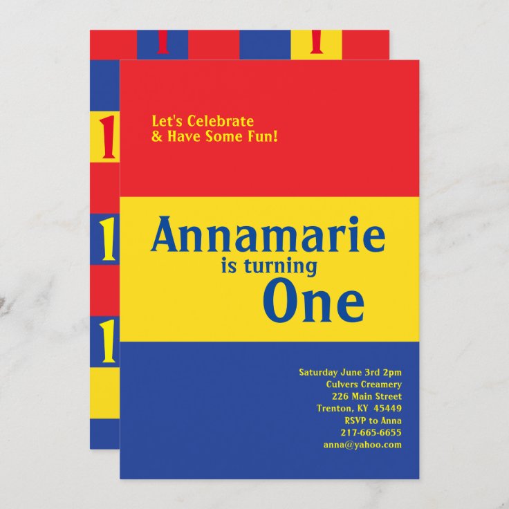 Colorful Primary 1st Birthday Cute Invitations | Zazzle