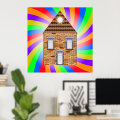Colorful Psychedelic Brick House Rainbow Design Poster | Zazzle