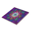 Colorful Psychedelic Flower Abstract Fractal Art Ceramic Tile | Zazzle