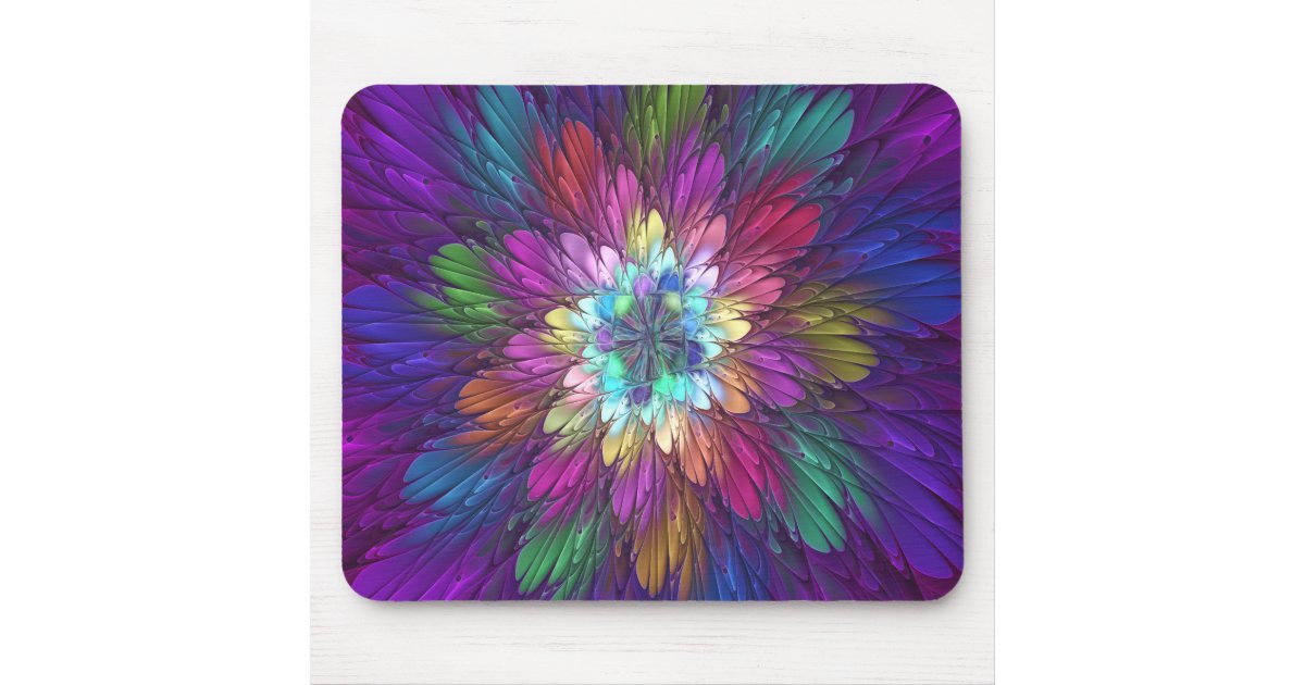 Colorful Psychedelic Flower Abstract Fractal Art Mouse Pad | Zazzle