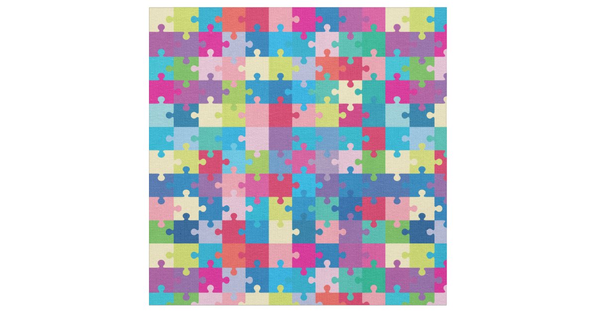 Colorful Puzzle Pattern Autism Awareness Fabric | Zazzle
