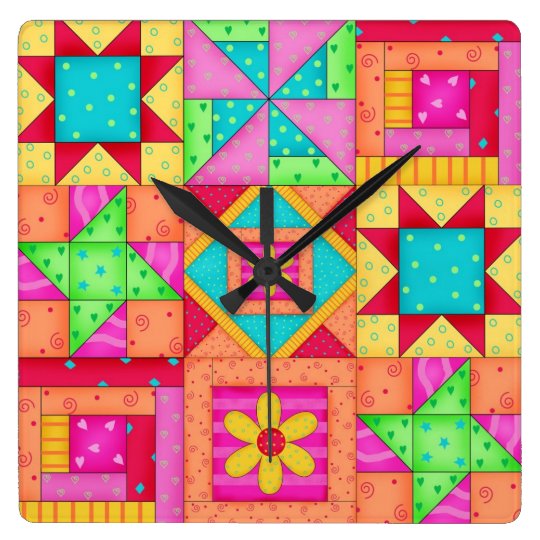 Colorful Quilt Patchwork Block Art Square Wall Clock | Zazzle.com