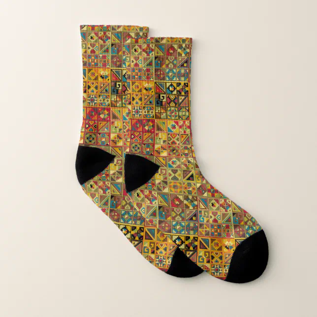 Colorful Quilt Pattern (Egyptian, Aztec Design) Socks | Zazzle