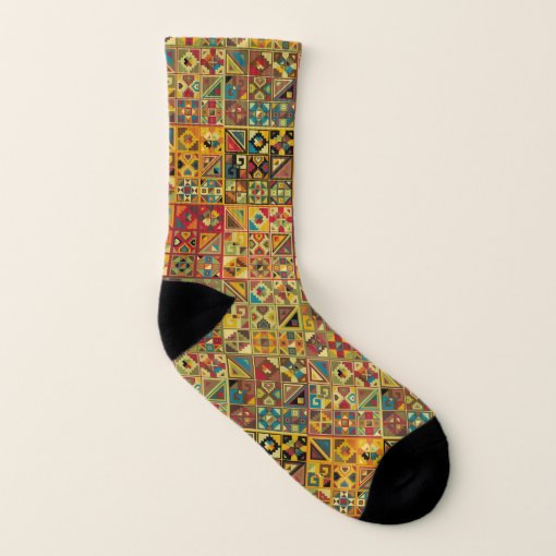 Colorful Quilt Pattern (Egyptian, Aztec Design) Socks | Zazzle