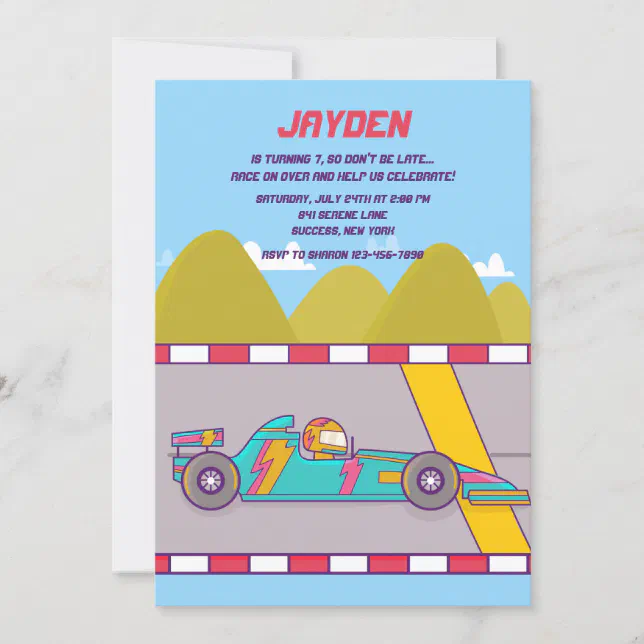 Colorful Race Car Invitation | Zazzle