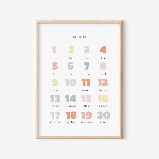 Colorful Rainbow 1-20 Number Nursery Poster | Zazzle