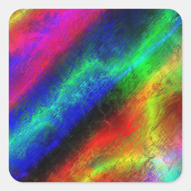 colorful rainbow abstract texture square sticker | Zazzle