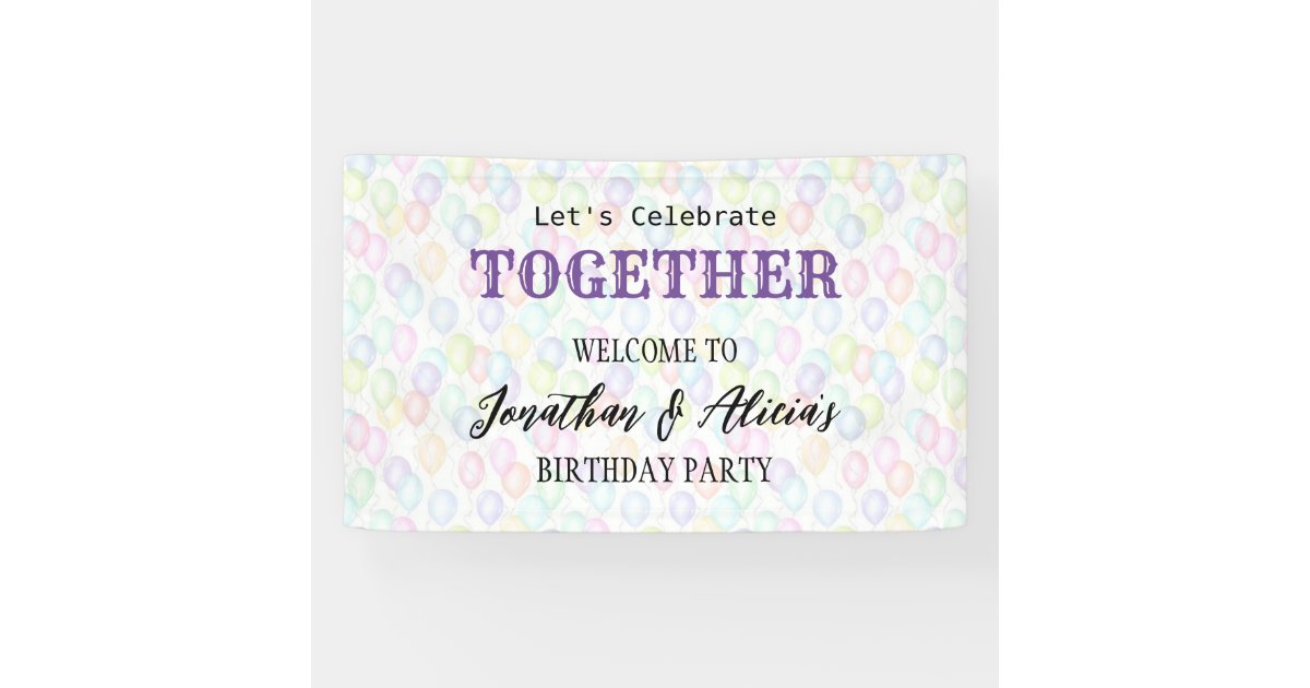 Colorful Rainbow Balloon Joint Birthday Party Banner | Zazzle