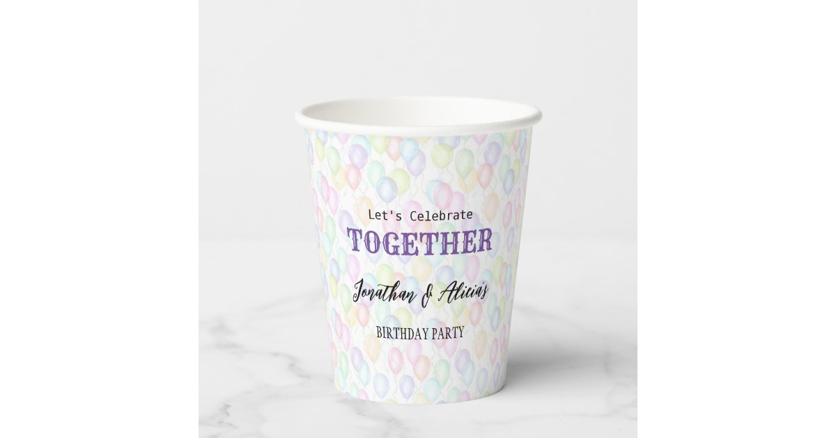 Colorful Rainbow Balloon Joint Birthday Party Paper Cups | Zazzle