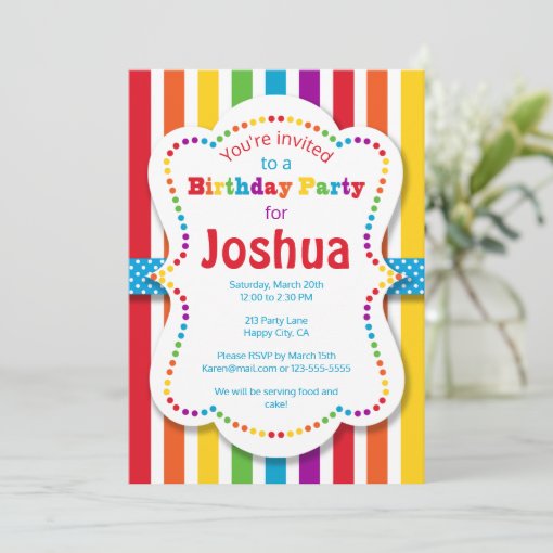 Colorful Rainbow Birthday Party Invitation | Zazzle