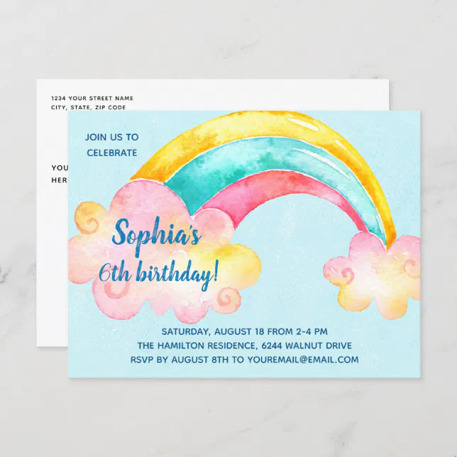 Colorful Rainbow Birthday Party Invitation Postcard | Zazzle