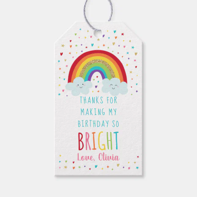 Colorful Rainbow Birthday Thank You Gift Tags | Zazzle