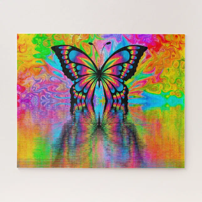 Colorful Rainbow Butterfly Reflection Jigsaw Puzzle | Zazzle