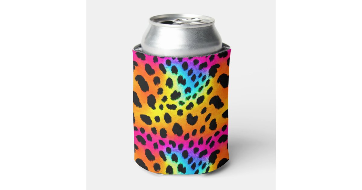 Colorful Rainbow Cheetah Seamless Pattern Can Cooler | Zazzle