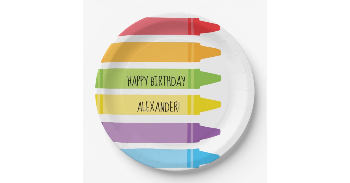 Colorful Rainbow Colored Crayons Birthday Party Paper Plates | Zazzle