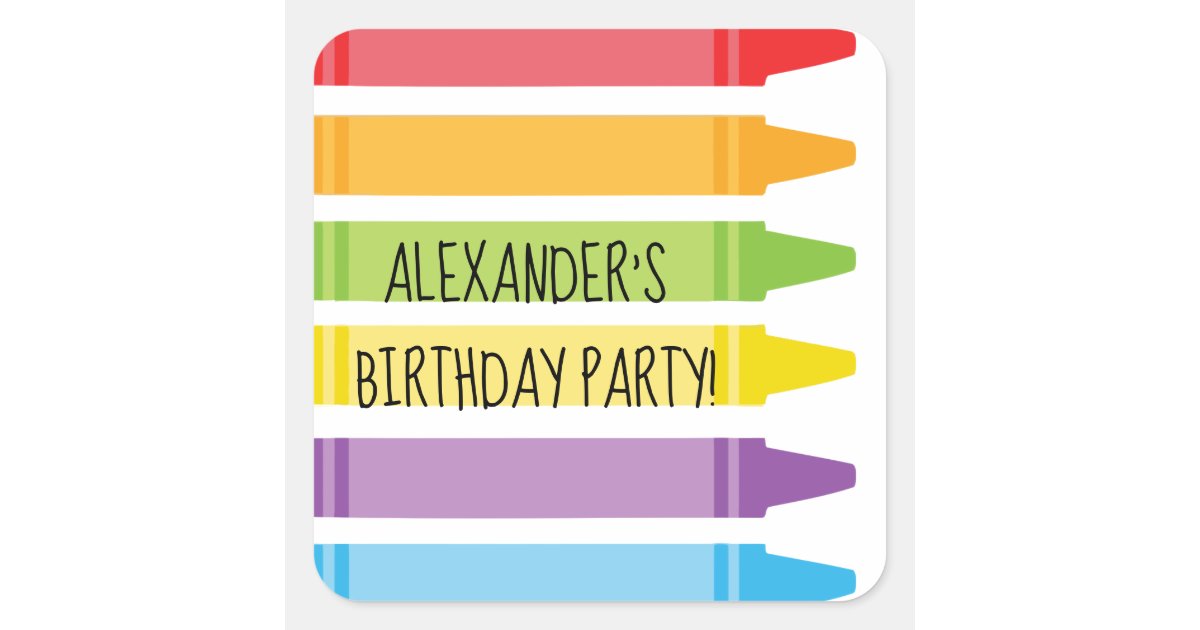 Colorful Rainbow Colored Crayons Birthday Square Sticker | Zazzle