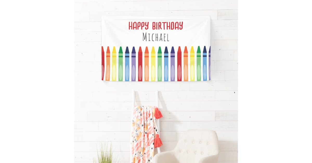 Colorful Rainbow Crayons Birthday Party Banner | Zazzle