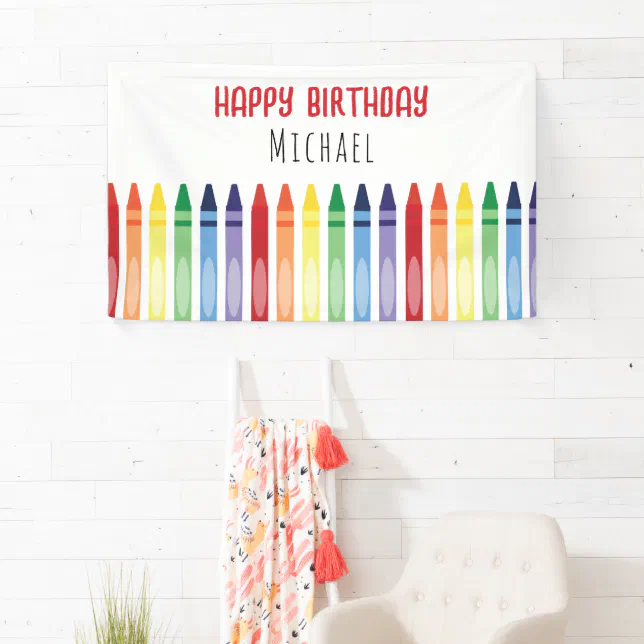 Colorful Rainbow Crayons Birthday Party Banner | Zazzle