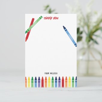 Colorful Rainbow Crayons Cute Monogram Kids Thank You Card | Zazzle