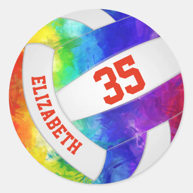 colorful rainbow girls personalized volleyball classic round sticker ...