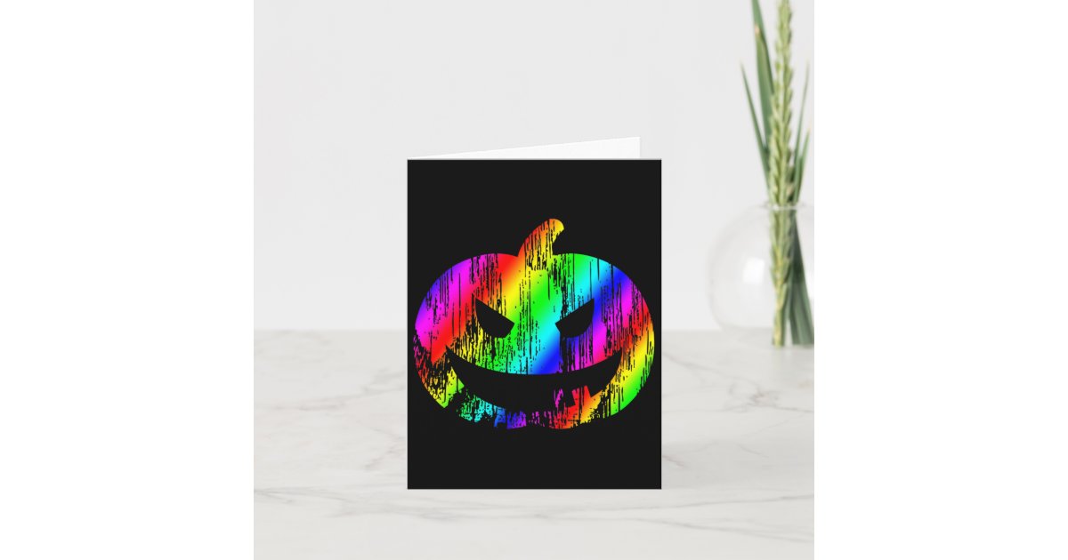 Colorful Rainbow Halloween Jack O Lantern Pumpkin Card | Zazzle