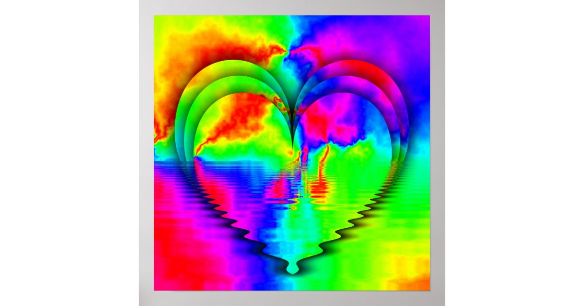 Colorful Rainbow hearts reflection Poster | Zazzle